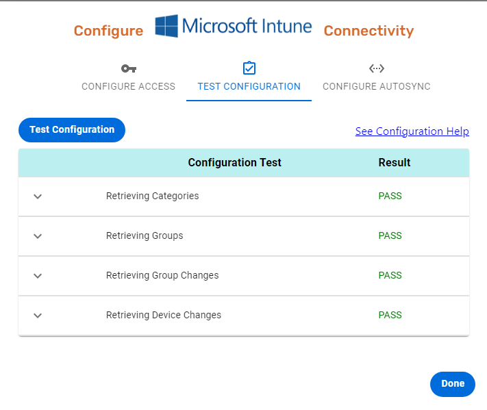 Test configuration: Microsoft Intune